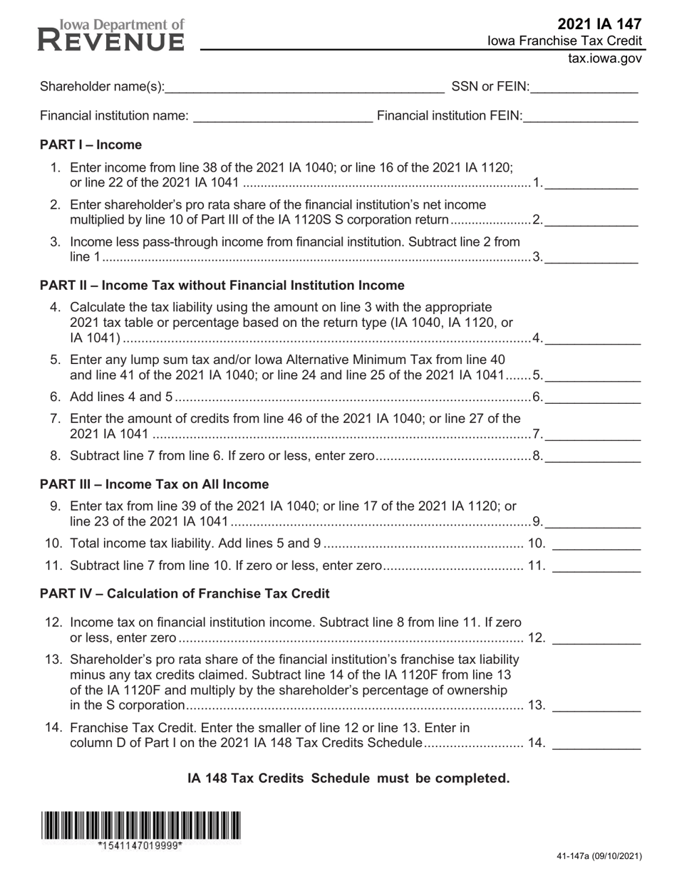 Form IA147 (41-147) - 2021 - Fill Out, Sign Online and Download ...