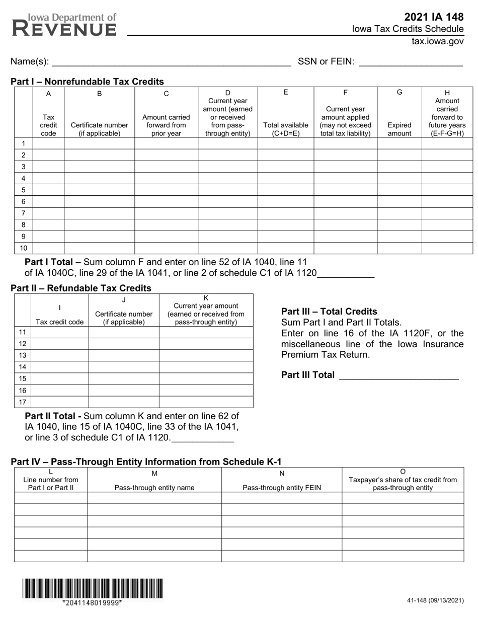Form IA148 (41-148) - 2021 - Fill Out, Sign Online and Download ...