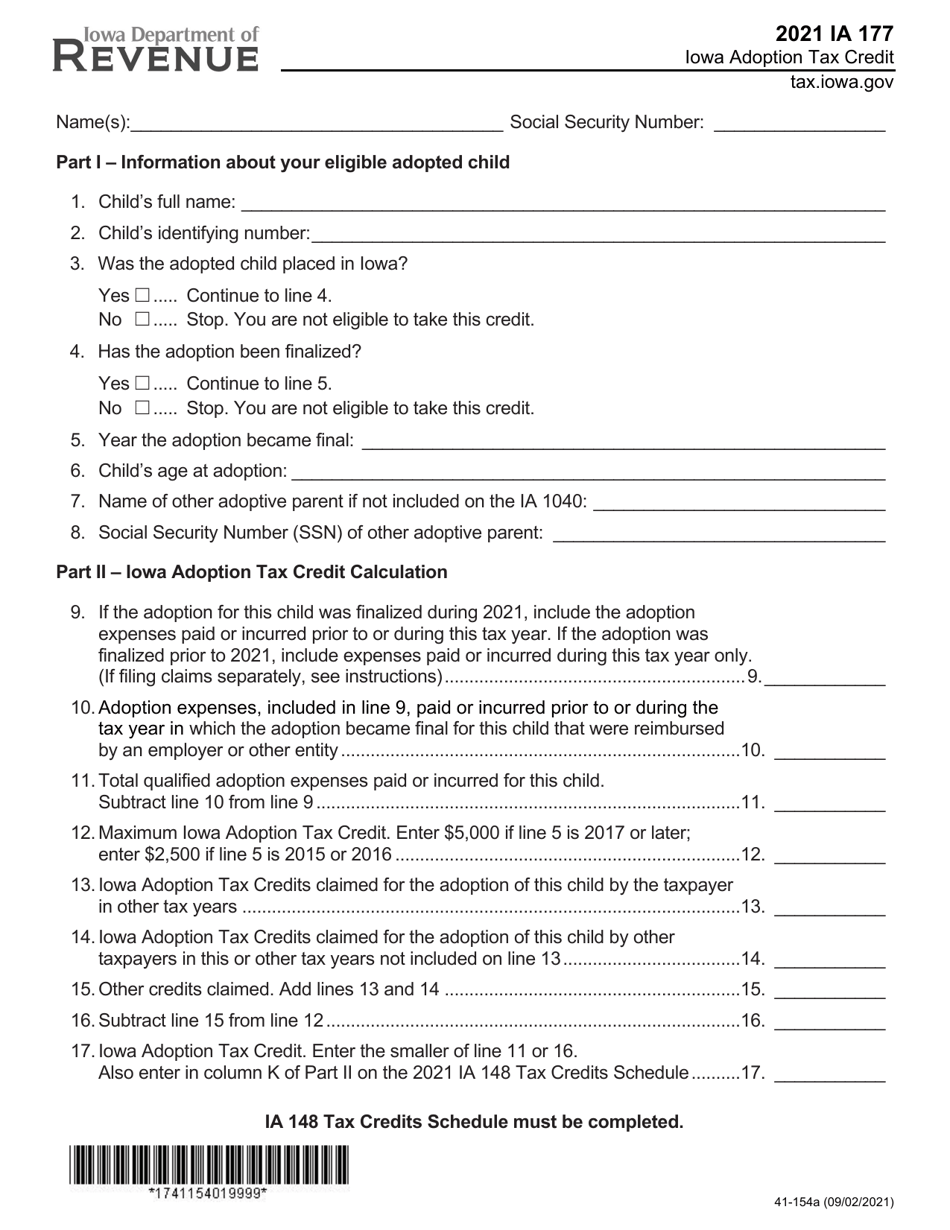 Form IA177 (41-154) - 2021 - Fill Out, Sign Online and Download ...