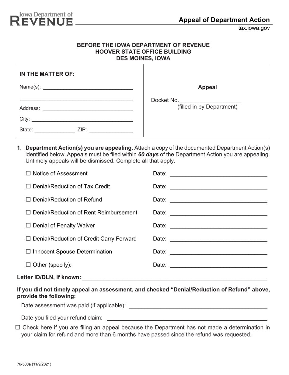 Form 76-500 - Fill Out, Sign Online and Download Fillable PDF, Iowa ...