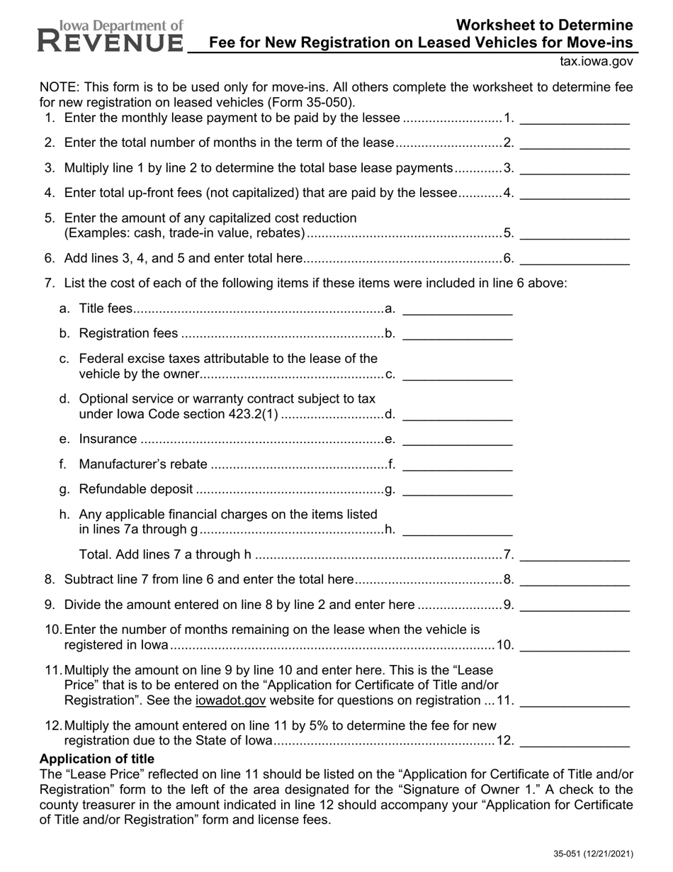 Form 35-051 - Fill Out, Sign Online and Download Printable PDF, Iowa ...