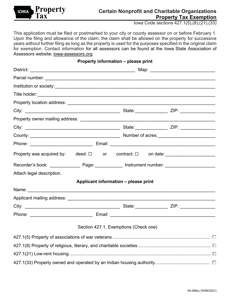 Form 54-269 - Fill Out, Sign Online and Download Fillable PDF, Iowa ...