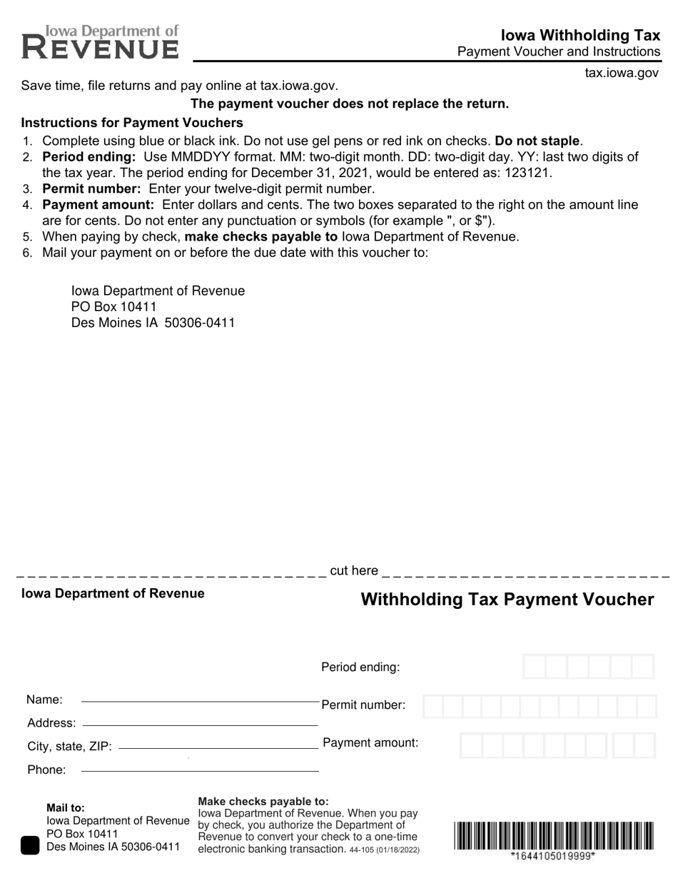 Form 44-105 - Fill Out, Sign Online and Download Fillable PDF, Iowa ...