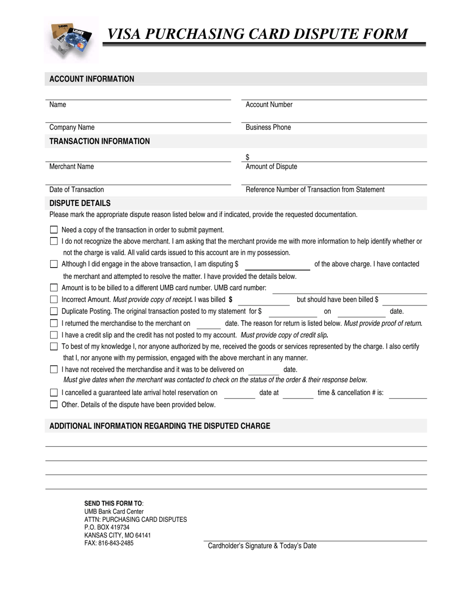 Kansas Visa Purchasing Card Dispute Form - Fill Out, Sign Online and ...