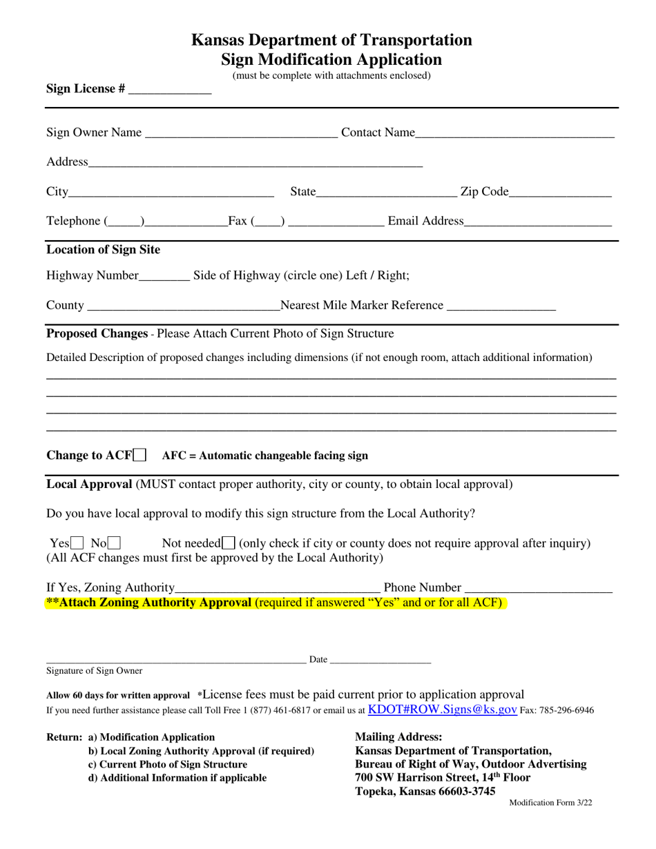 Kansas Sign Modification Application Download Printable PDF 2019 — 2025 ...