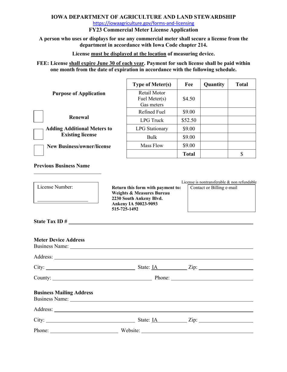 2023 Iowa Commercial Meter License Application Download Printable PDF ...