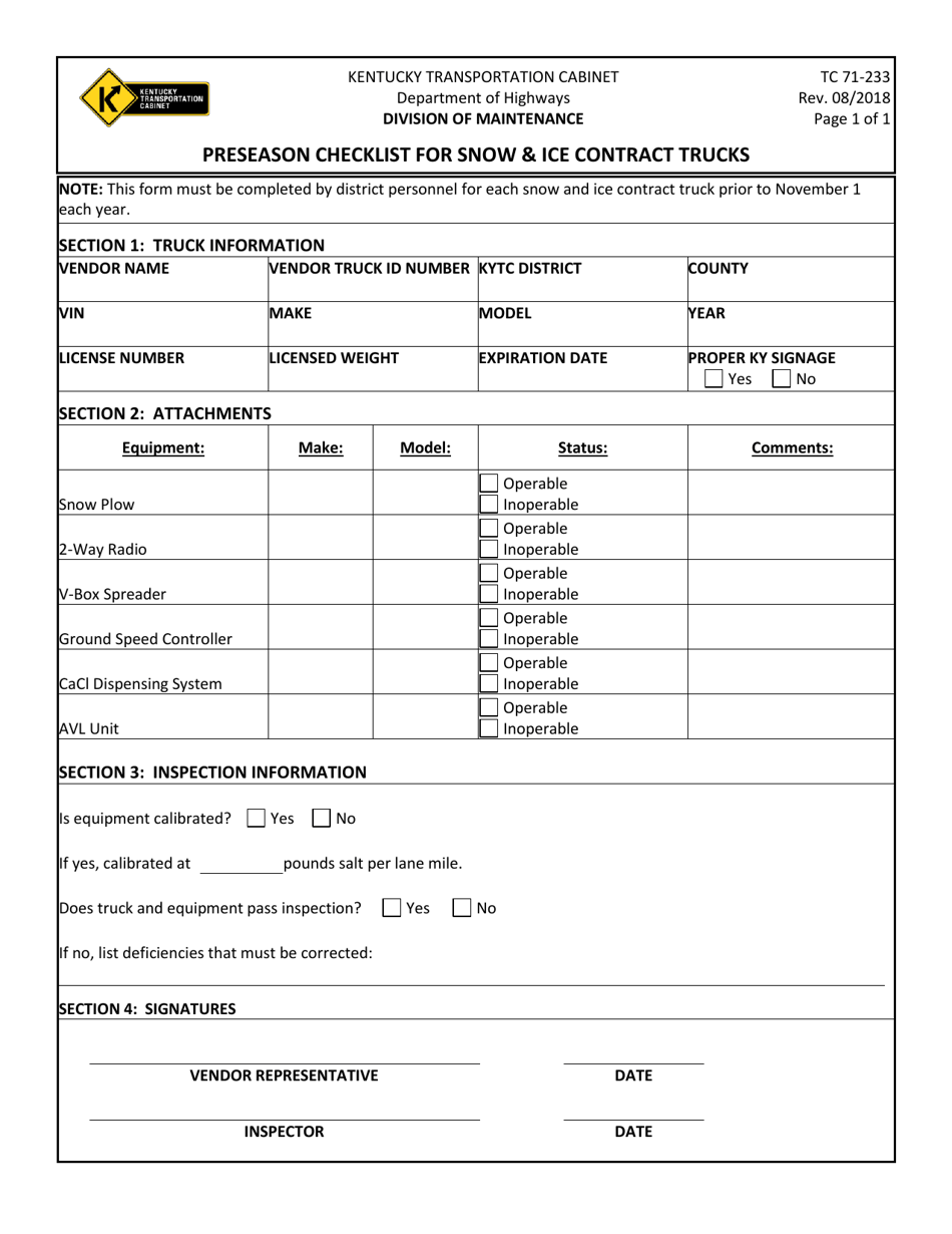 Form TC71-233 - Fill Out, Sign Online and Download Printable PDF ...