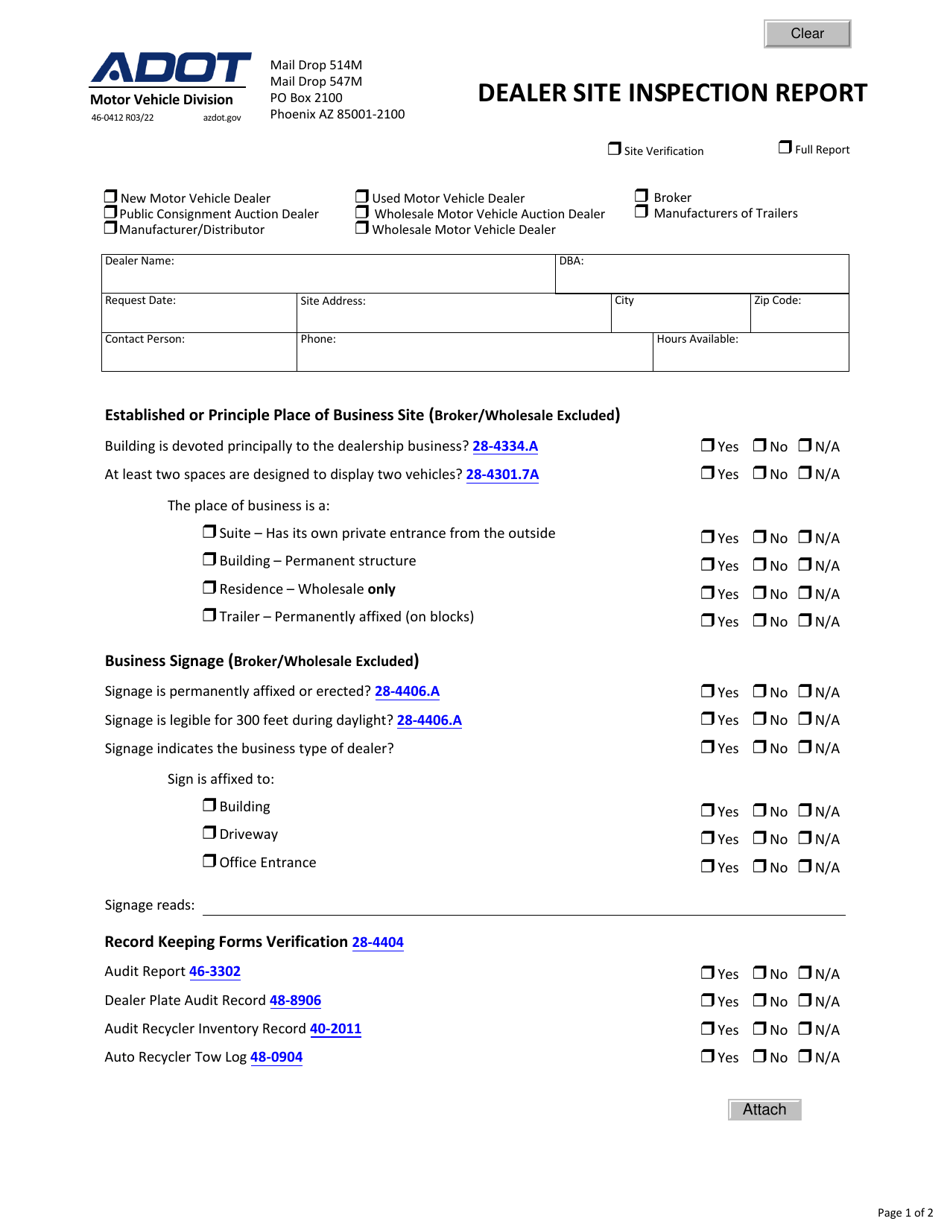 Form 46-0412 Download Fillable PDF or Fill Online Dealer Site ...