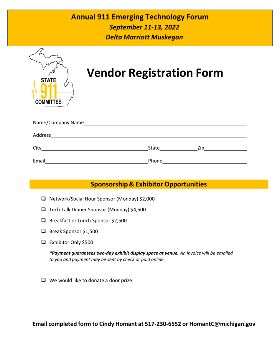 2022 Michigan Vendor Registration Form - Annual 911 Emerging Technology ...