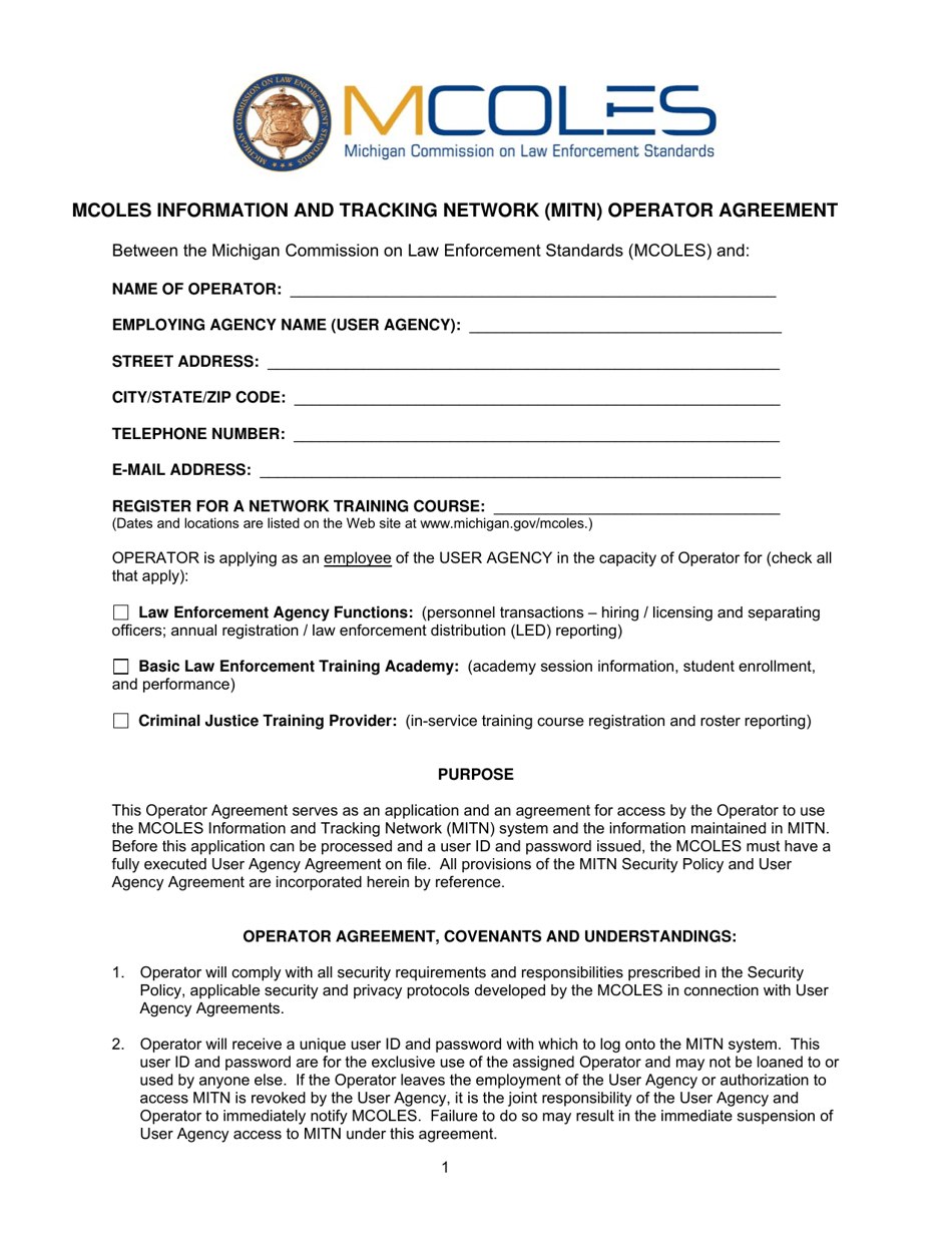 Michigan Mcoles Information and Tracking Network (Mitn) Operator ...