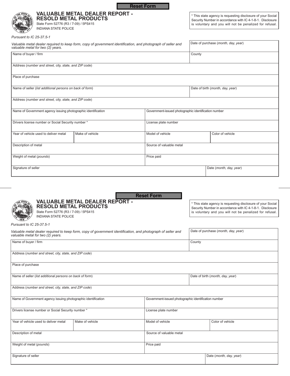 State Form 52776 (5PS415) - Fill Out, Sign Online and Download Fillable PDF, Indiana ...