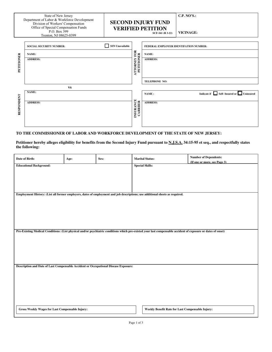 Form SCF-161 Download Fillable PDF or Fill Online Second Injury Fund Verified Petition, New ...