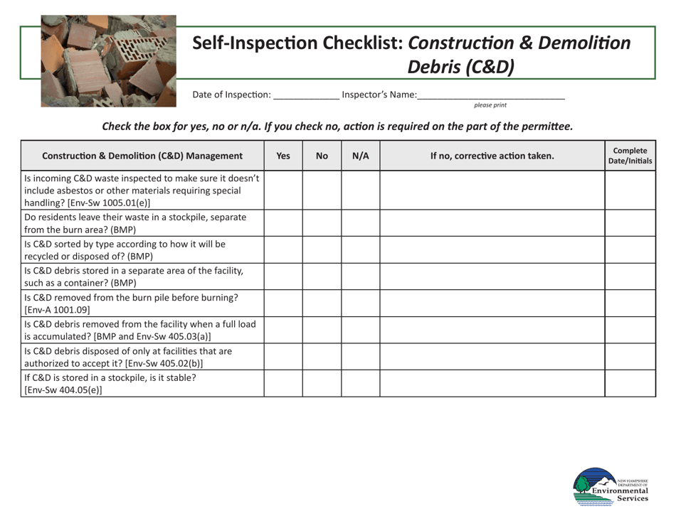 New Hampshire Self-inspection Checklist: Construction & Demolition ...