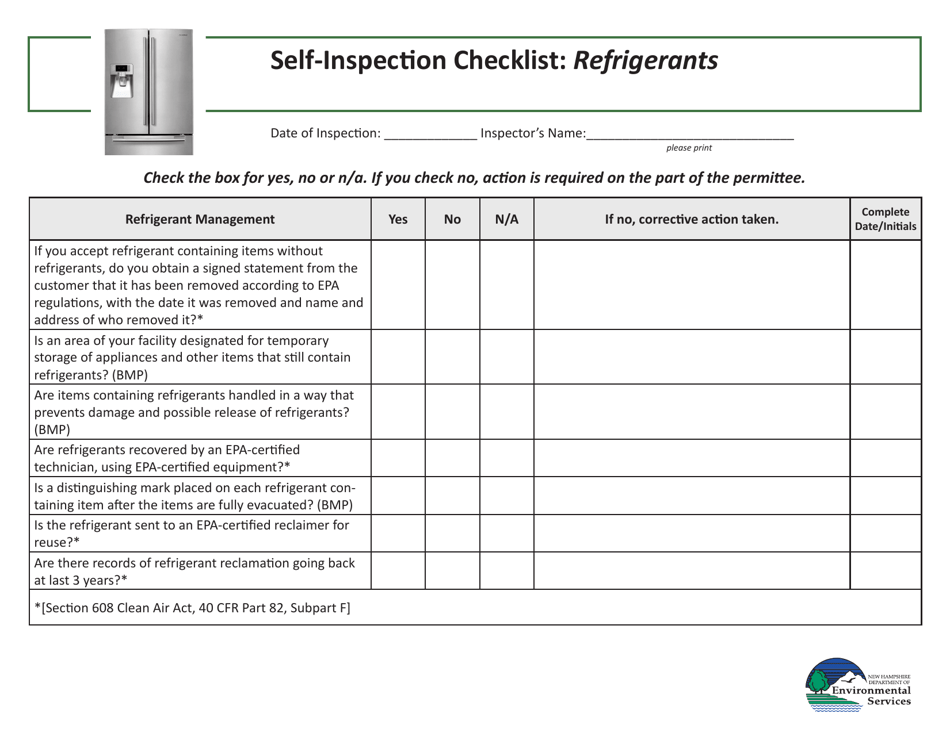 New Hampshire Self-inspection Checklist: Refrigerants - Fill Out, Sign ...