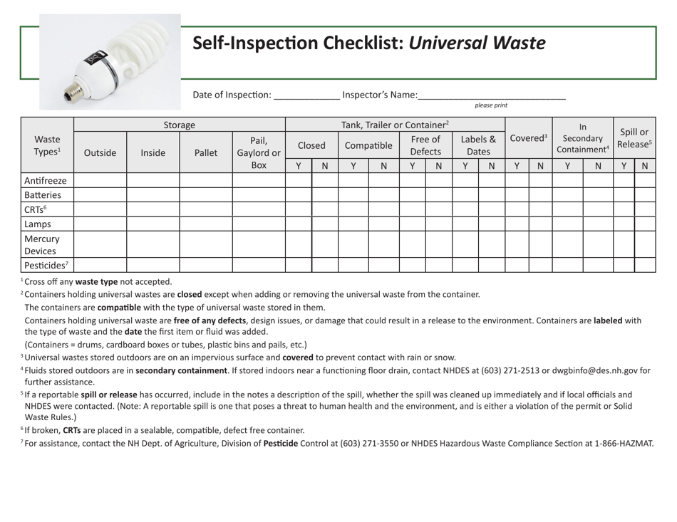 New Hampshire Self-inspection Checklist: Universal Waste - Fill Out ...