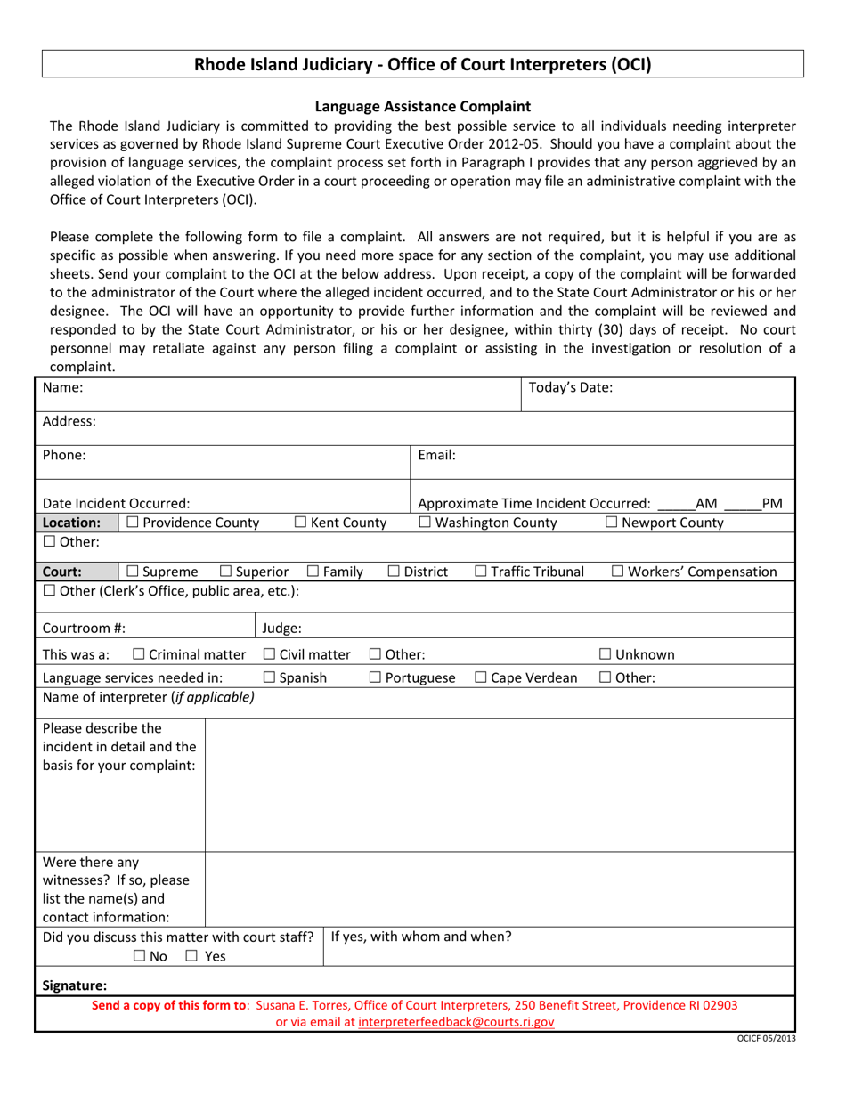 Rhode Island Language Assistance Complaint - Fill Out, Sign Online and ...
