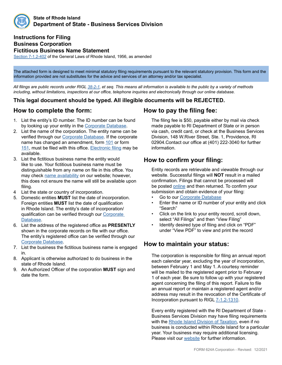 Form 624A - Fill Out, Sign Online and Download Fillable PDF, Rhode ...