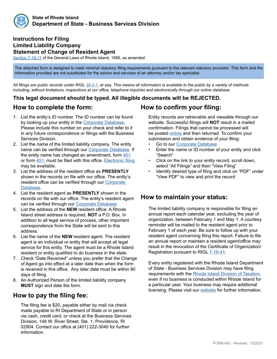 Form 642 Download Fillable PDF or Fill Online Statement of Change of ...