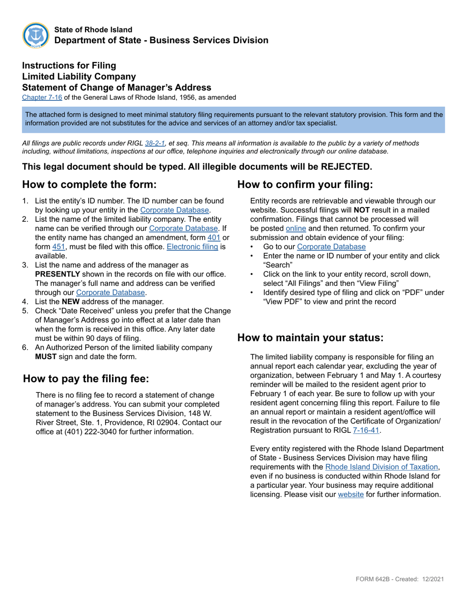 Form 642B - Fill Out, Sign Online and Download Fillable PDF, Rhode ...