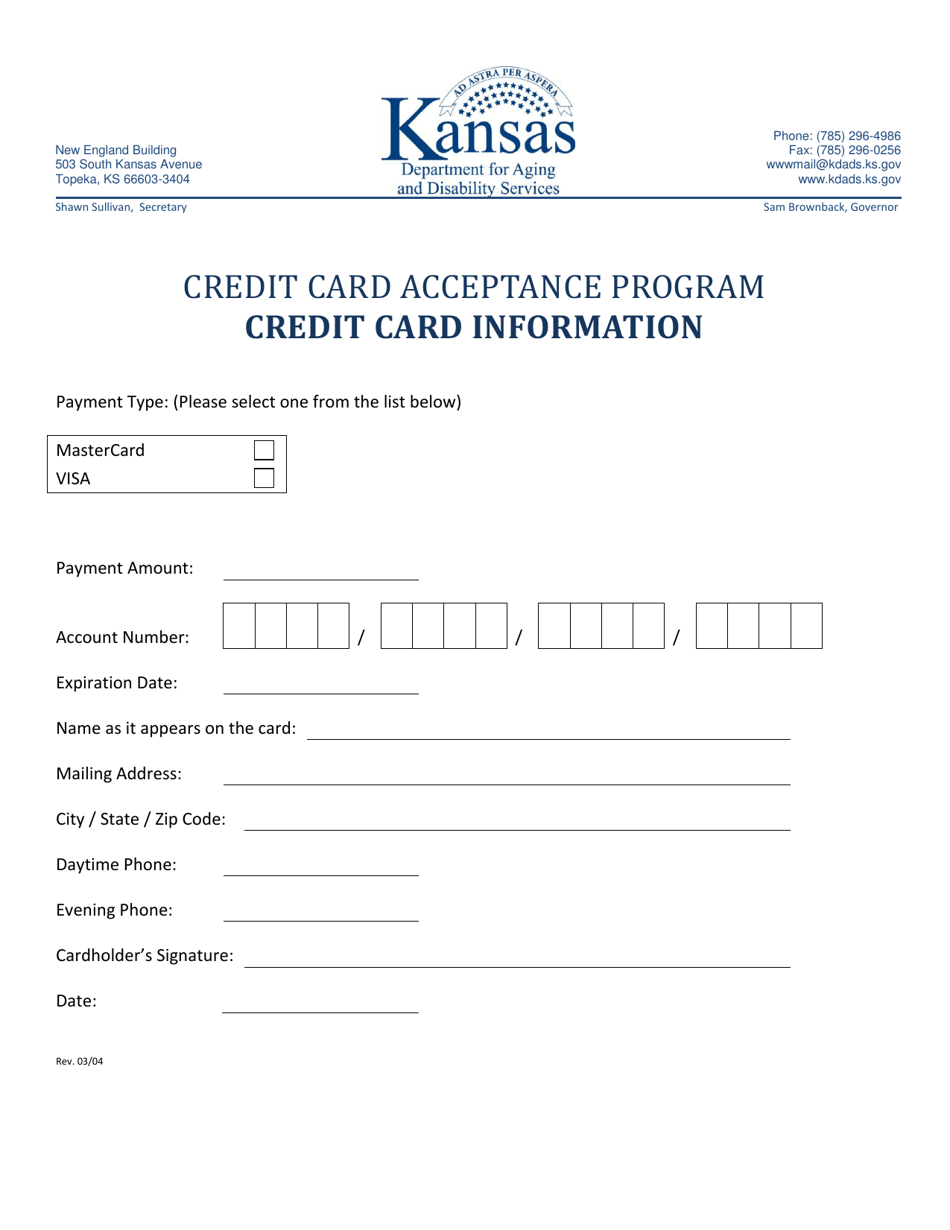 Kansas Credit Card Information - Credit Card Acceptance Program - Fill ...
