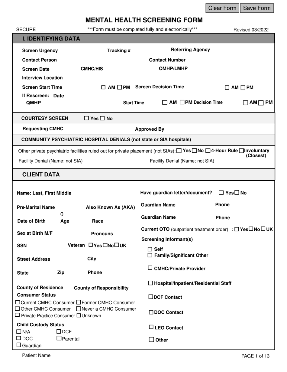 Kansas Youth Community Mental Health Center Screening Form - Fill Out ...