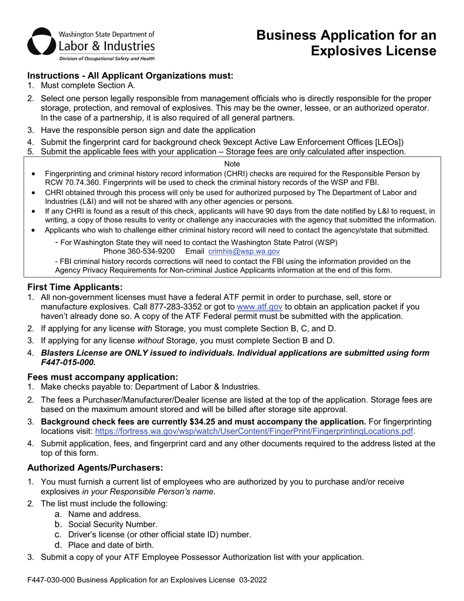 Form F447-030-000 Download Fillable PDF or Fill Online Business ...