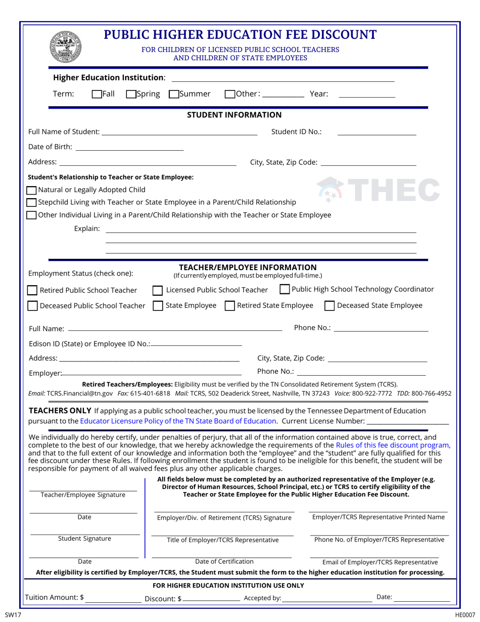 Form HE0007 - Fill Out, Sign Online and Download Fillable PDF ...