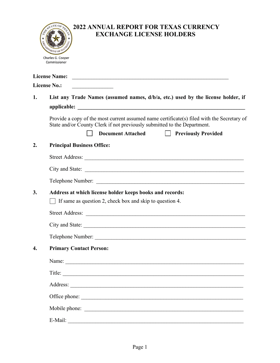 2022 Texas Annual Report for Texas Currency Exchange License Holders ...