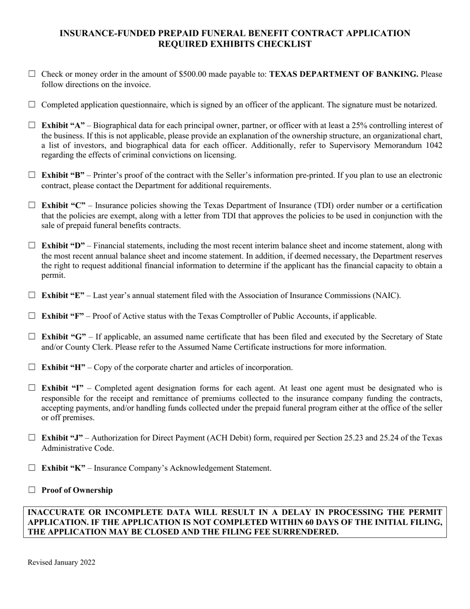 Texas Insurance-Funded Prepaid Funeral Benefit Contract Application ...