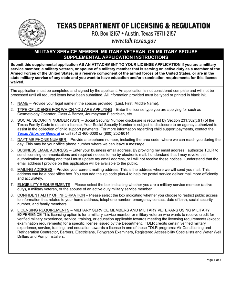 TDLR Form MIL001 Download Fillable PDF or Fill Online Military Service ...