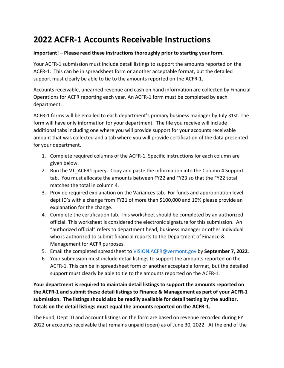 Download Instructions for Form ACFR-1 Accounts Receivable PDF, 2022 ...