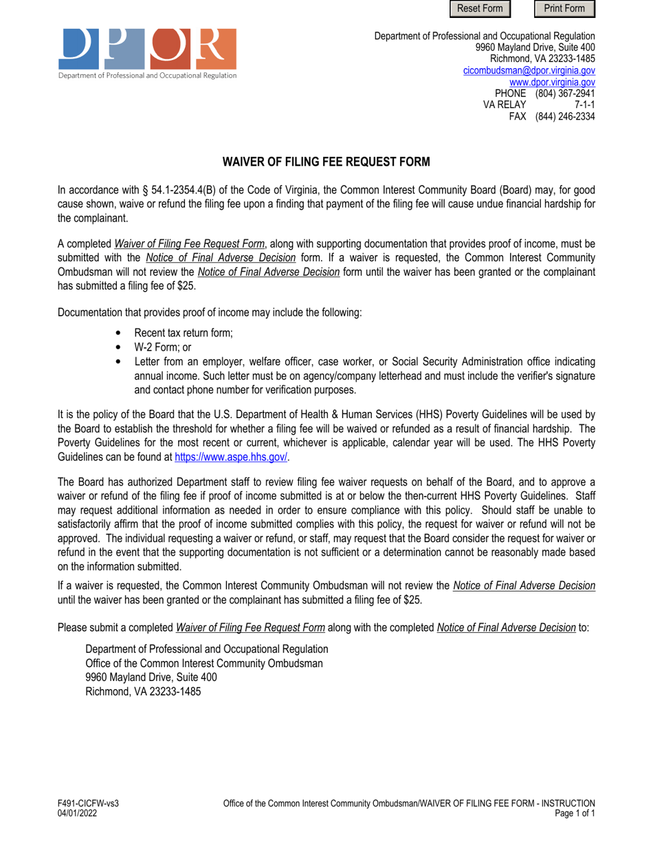 Form F491-CICFW - Fill Out, Sign Online and Download Fillable PDF ...