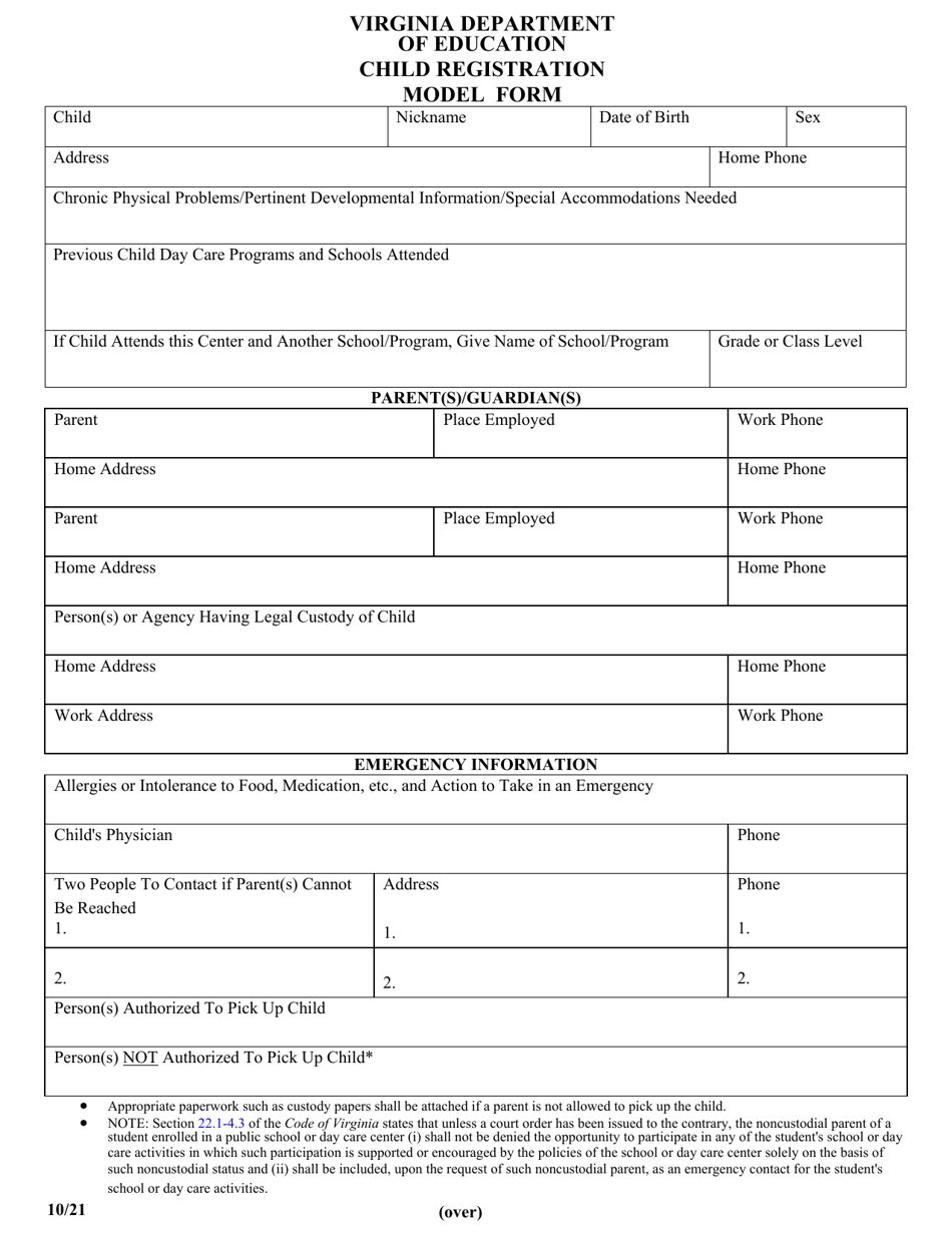 Virginia Child Registration Model Form - Fill Out, Sign Online and ...