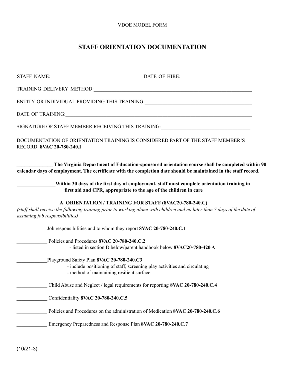 Virginia Staff Orientation Documentation - Fill Out, Sign Online and ...