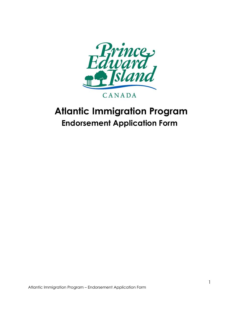 Prince Edward Island Canada Endorsement Application Form - Atlantic ...