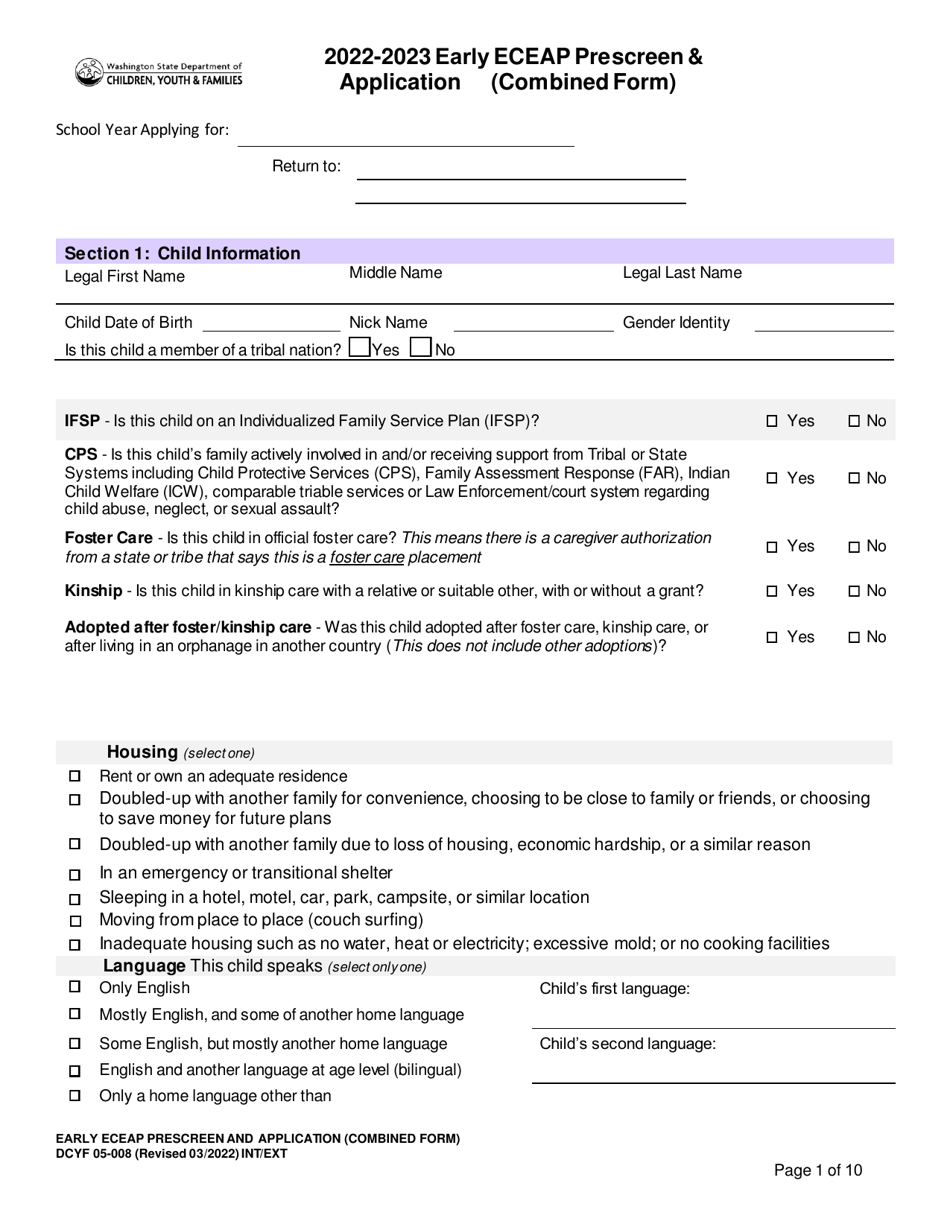 DCYF Form 05-008 Download Fillable PDF or Fill Online Early Eceap ...