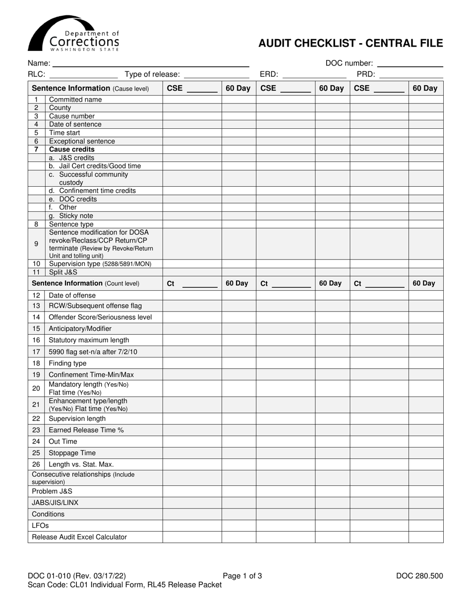Form DOC01-010 Download Printable PDF or Fill Online Audit Checklist ...