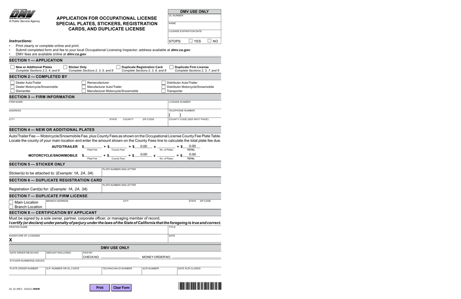 Form OL22 - Fill Out, Sign Online and Download Fillable PDF, California ...