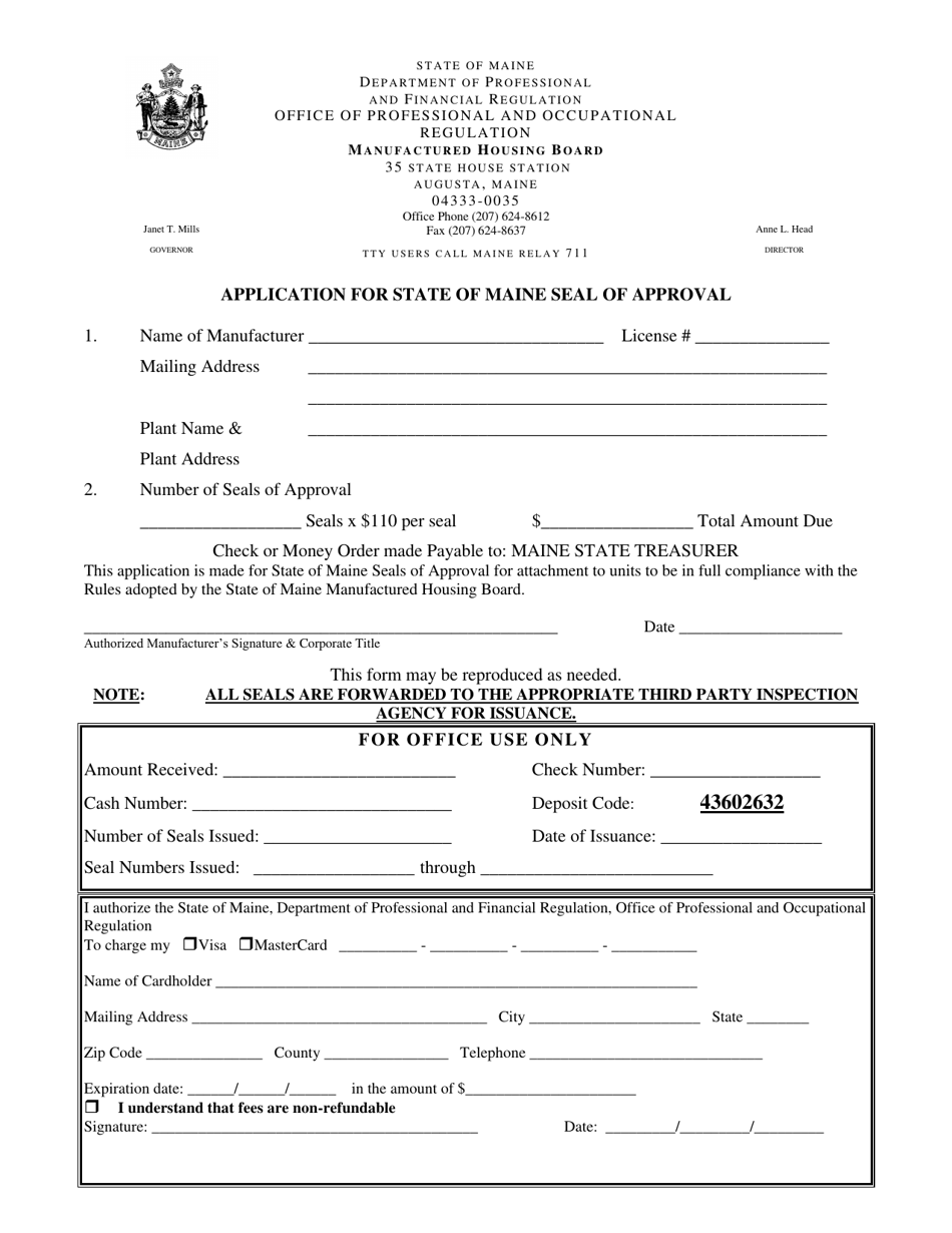 Maine Application for State of Maine Seal of Approval - Fill Out, Sign ...