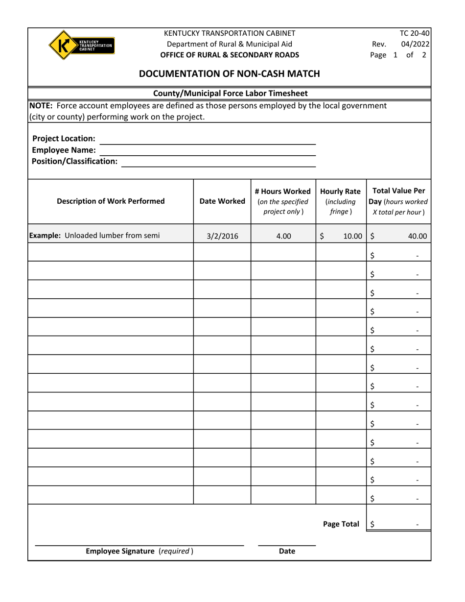 Form TC20-40 Download Printable PDF or Fill Online Documentation of Non ...