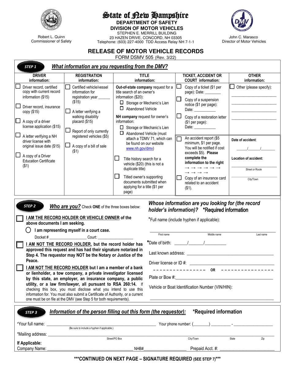 Form DSMV505 Download Fillable PDF or Fill Online Release of Motor ...