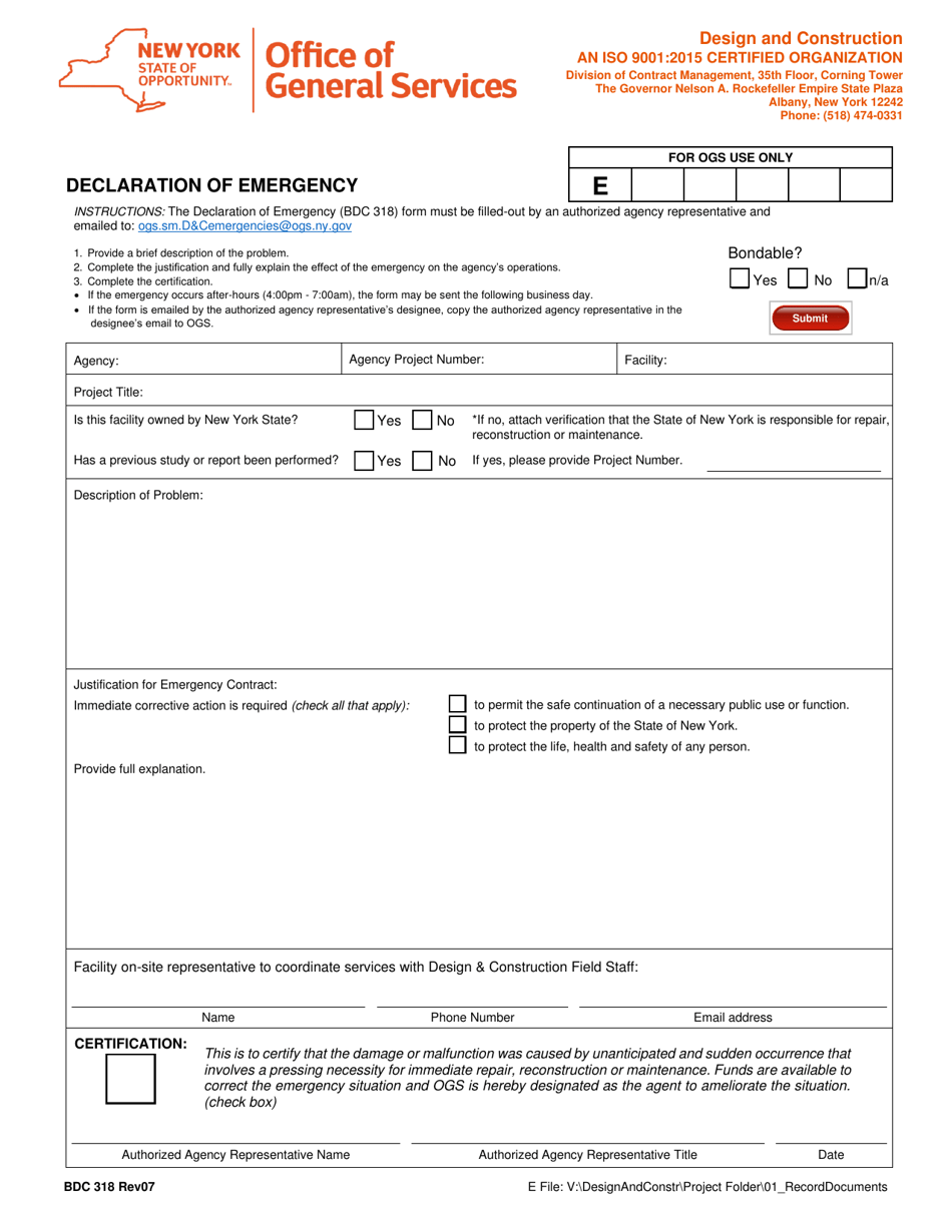Form BDC318 - Fill Out, Sign Online and Download Fillable PDF, New York ...