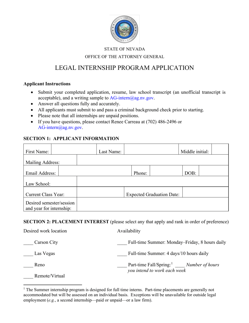 Nevada Legal Internship Program Application - Fill Out, Sign Online and ...