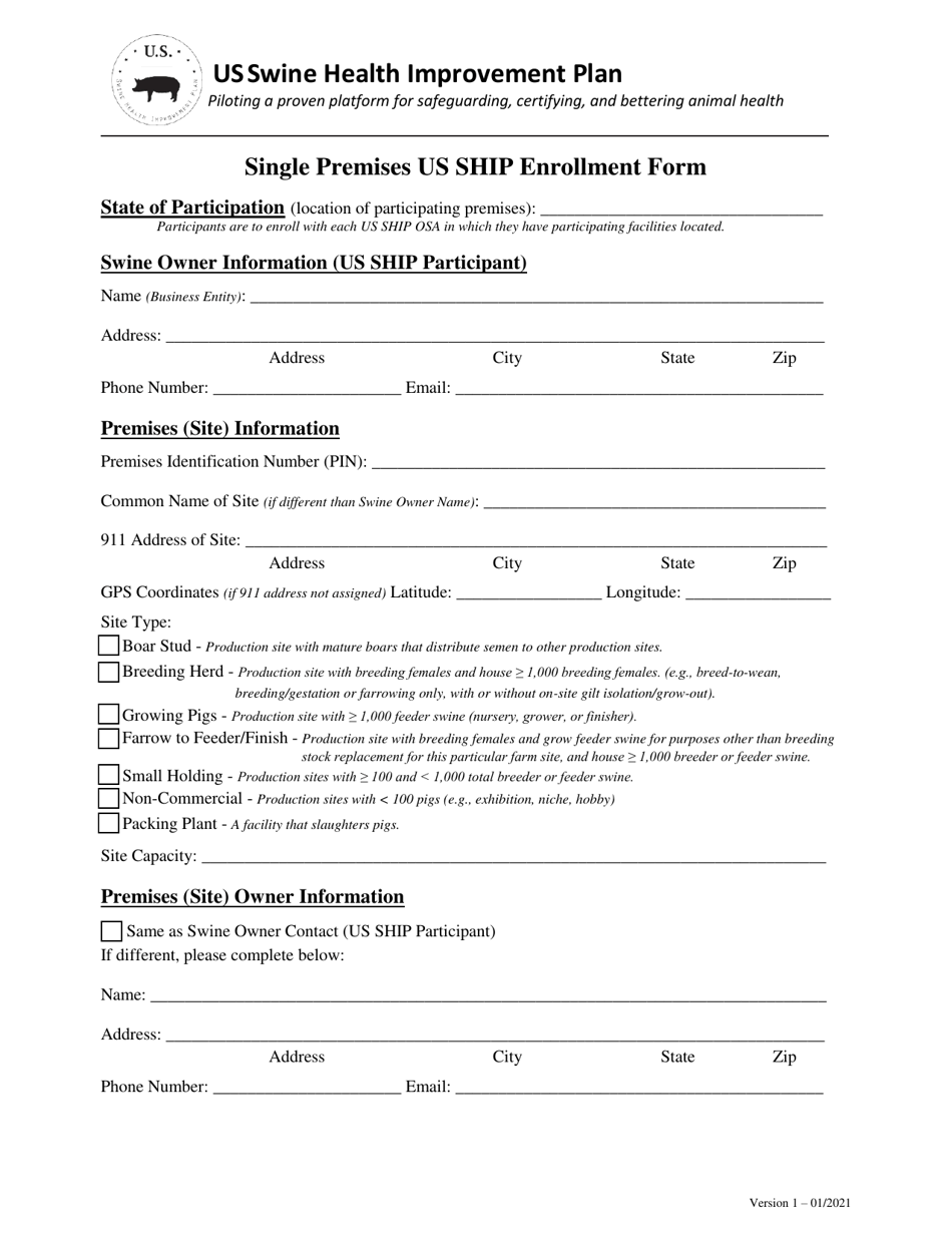 Indiana Single Premises US Ship Enrollment Form - Swine Health ...