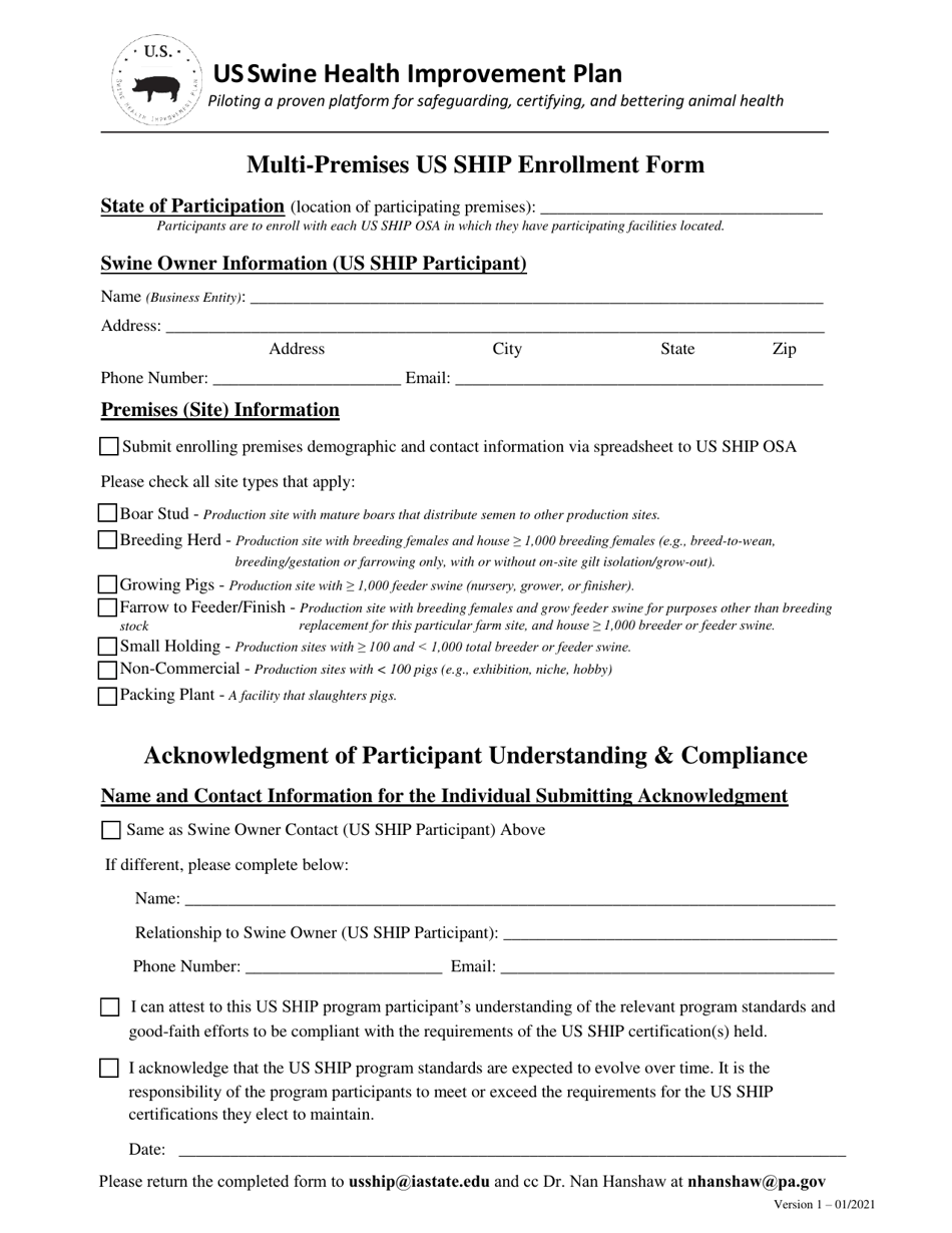 Indiana Multi-Premises US Ship Enrollment Form - Swine Health ...