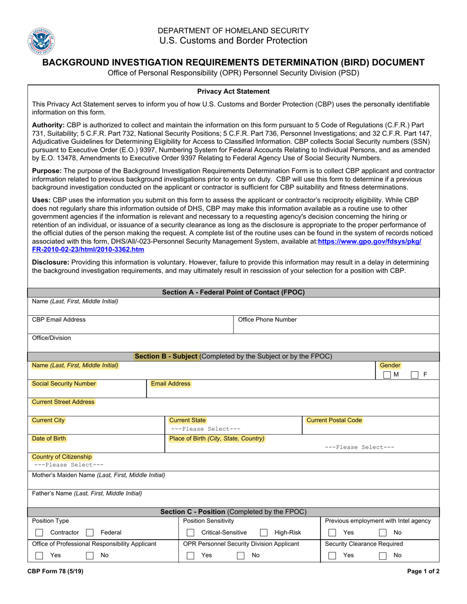 CBP Form 78 - Fill Out, Sign Online and Download Fillable PDF ...