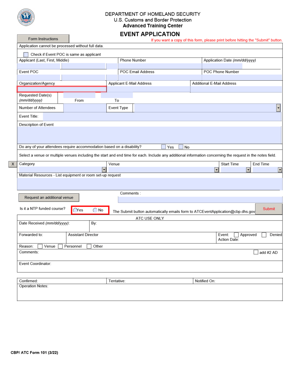 CBP/ATC Form 101 Download Fillable PDF or Fill Online Event Application ...