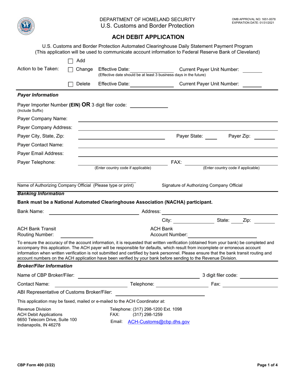 Fillable Cbp Form 400 - Printable Forms Free Online