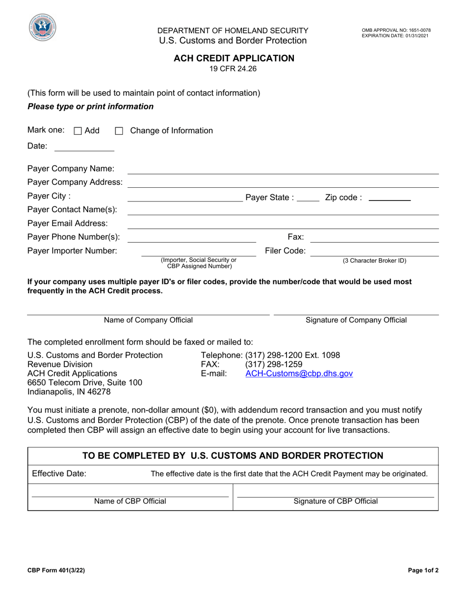 CBP Form 401 - Fill Out, Sign Online and Download Fillable PDF ...
