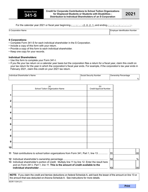 Arizona Form 341-S (ADOR11244) - 2021 - Fill Out, Sign Online and ...